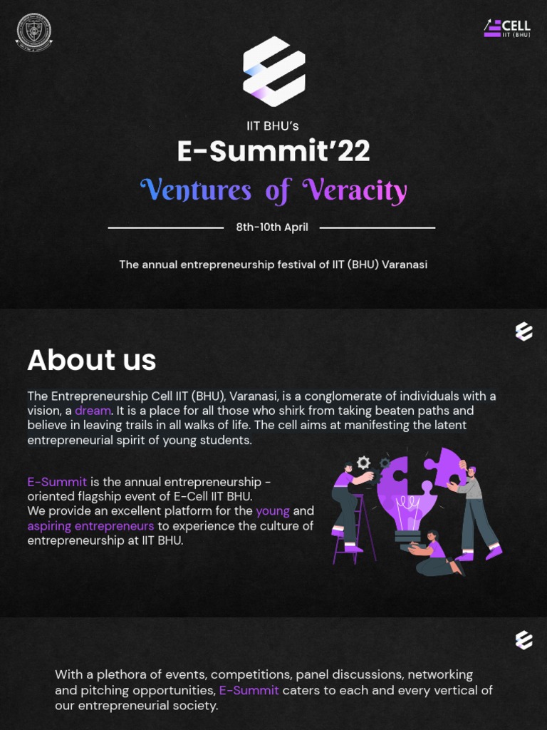 IIT BHU's E-Summit'22 Brochure | PDF | Startup Company | Small Business & Entrepreneurs