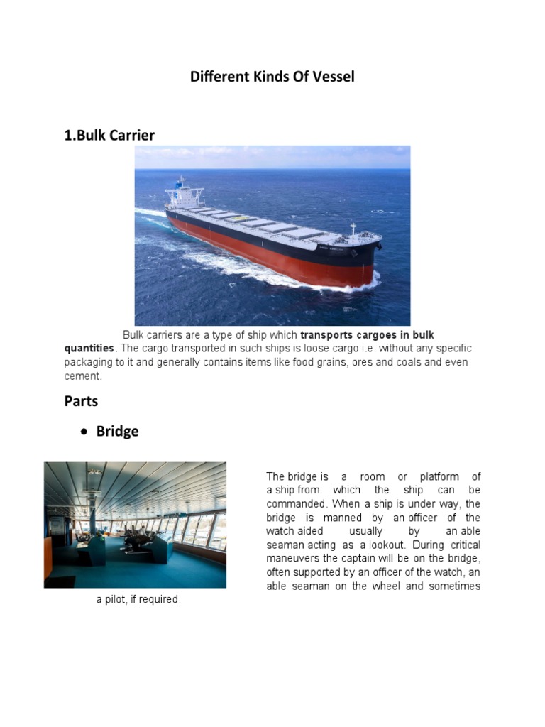 Types and Parts of The Vessel | PDF | Crane (Machine) | Tugboat