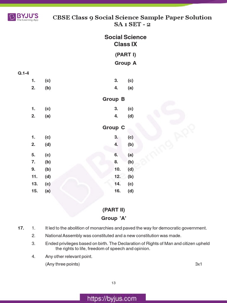 CBSE Class 9 Social Science Sample Paper Solution SA 1 SET 2 | PDF ...