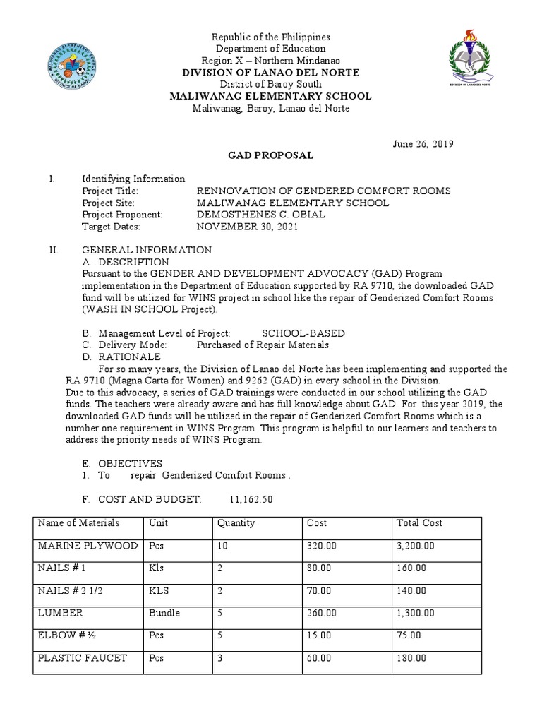 Renovation Proposal for Gendered Comfort Rooms at Maliwanag Elementary ...