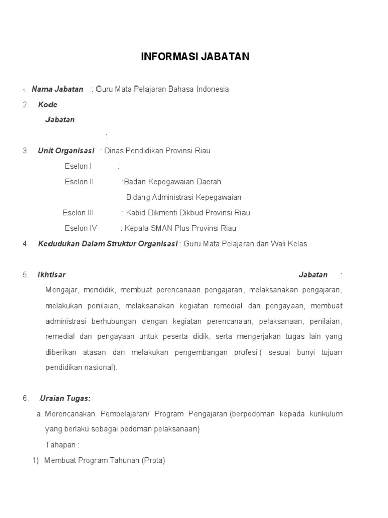 Contoh Anjab Guru | PDF