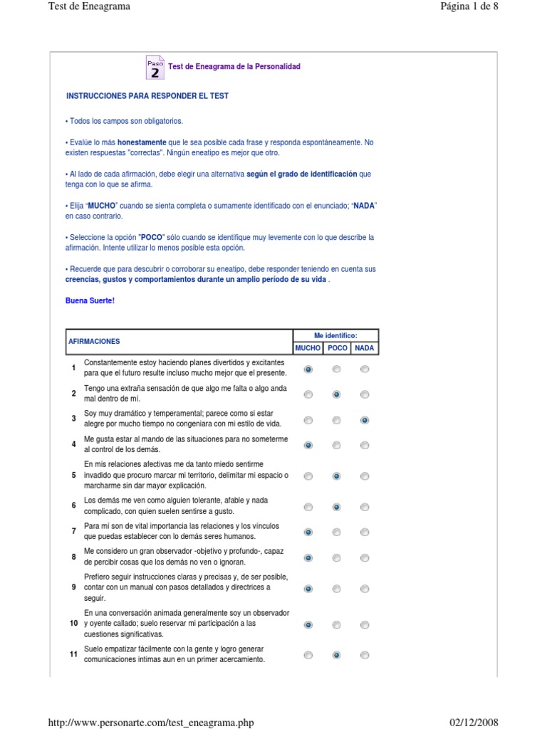 Test de Eneagrama: Descubre tu Tipo | PDF | Eneagrama de la ...