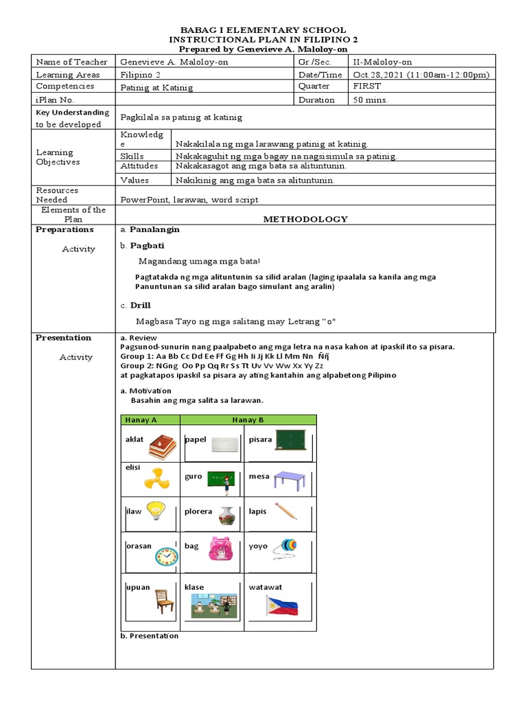 Iplan Cot Filipino 2 1ST Q | PDF