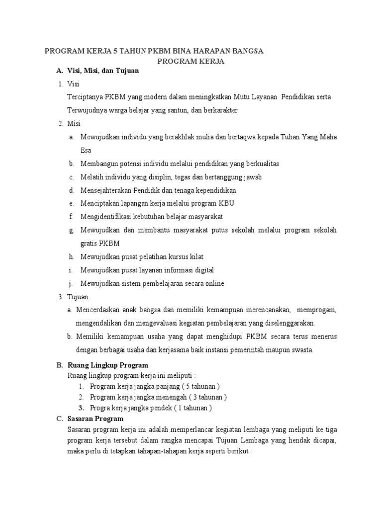Program Kerja 5 Tahun PKBM Bina Harapan | PDF | Karier & Perkembangan