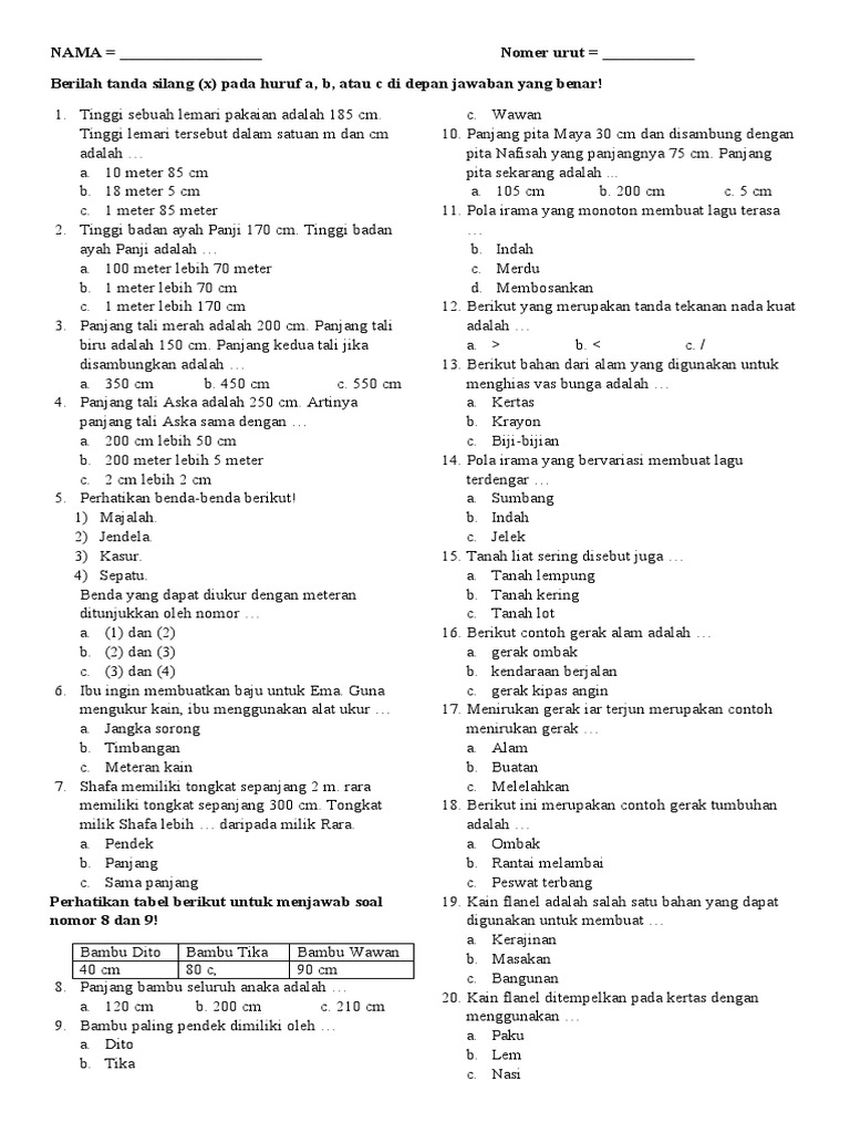 Latihan Soal Tema 5 Dari LKS Tema 5 - MTK Dan SBDP | PDF