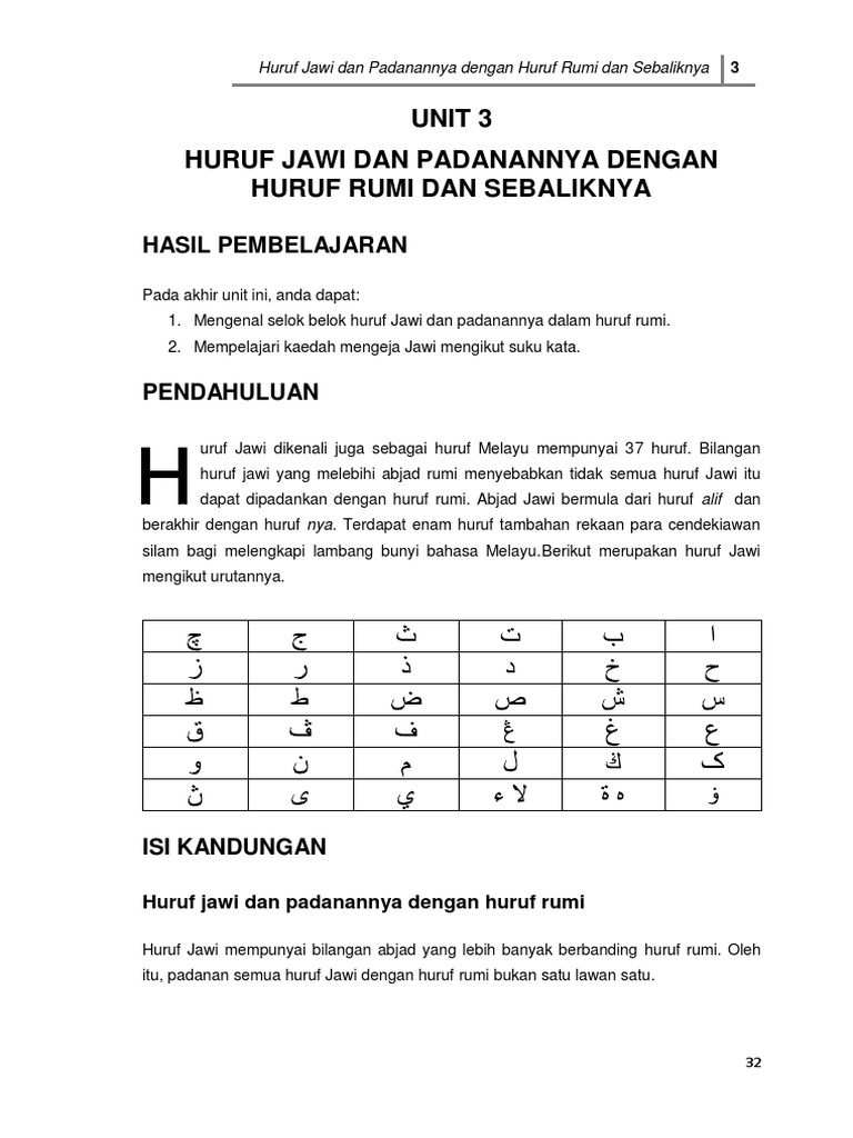 Huruf Hawi Dan Padanannya Dengan Huruf Rumi | PDF