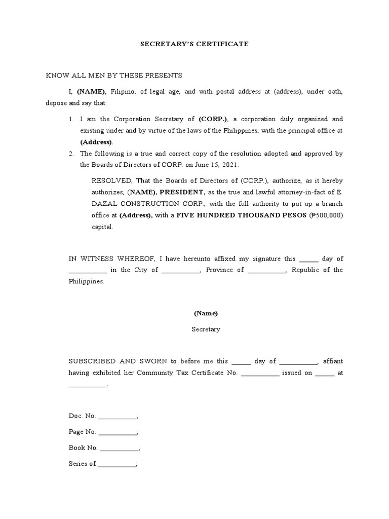 Secretary's Certificate | PDF