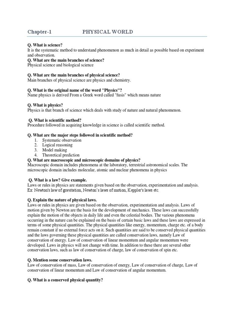 Chapter-1 Physical World | PDF | Physics | Force