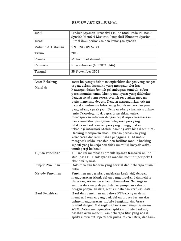 Contoh Tugas Review Artikel Jurnal | PDF