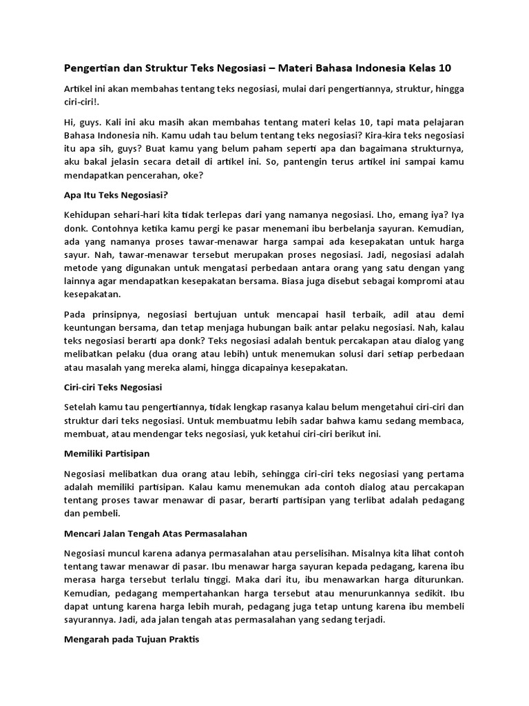 Pengertian Dan Struktur Teks Negosiasi | PDF