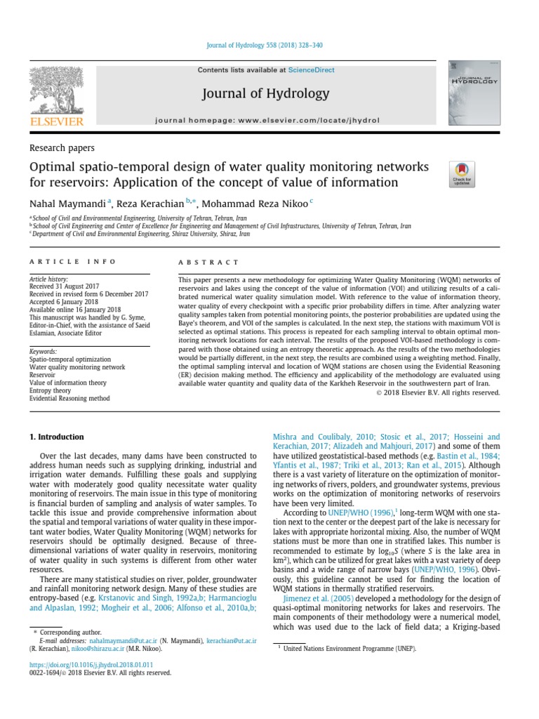 Optimal Spatio Temporal Design Of Water Quality Monitoring Networks For Reservoirs Application
