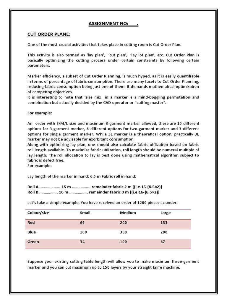 Assignment No: - Cut Order Plane:: For Example | PDF | Mathematical ...