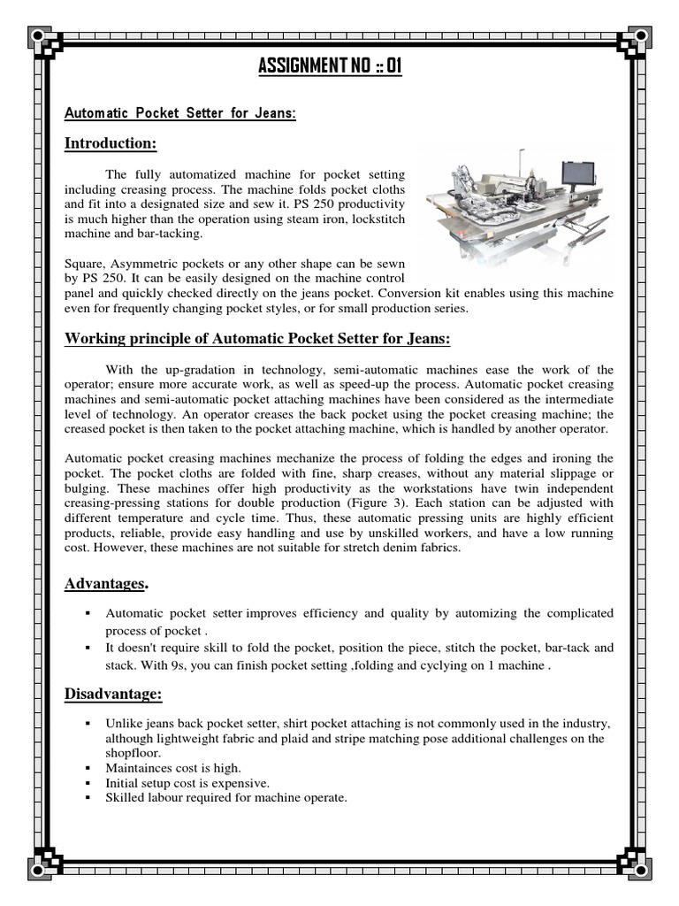 Automatic Pocket Setter For Jeans | PDF | Sewing Machine | Sewing