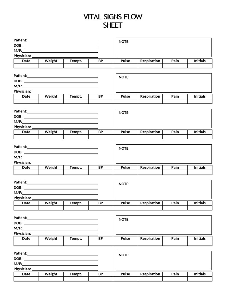Vital Signs Flow Sheet | PDF | Health Care | Symptoms And Signs