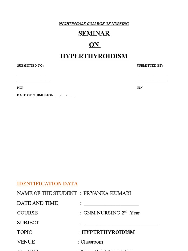 Hyperthyroidism Nursing Seminar Overview | PDF | Hyperthyroidism ...