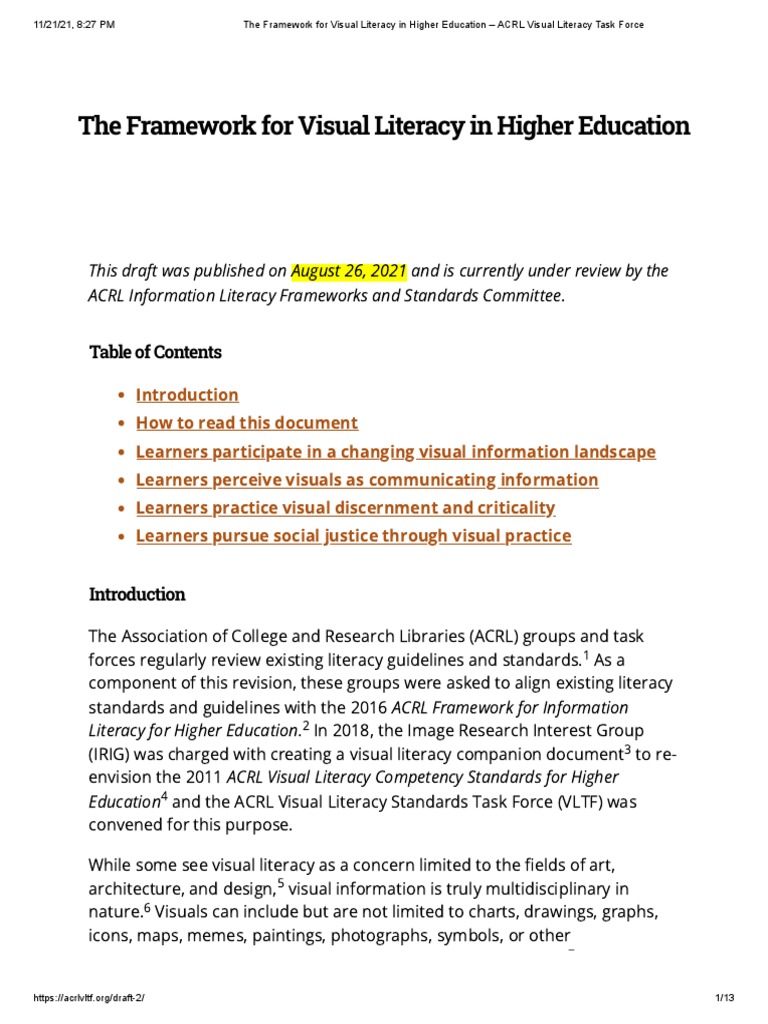! (ACRL) The Framework For Visual Literacy in Higher Education - ACRL ...