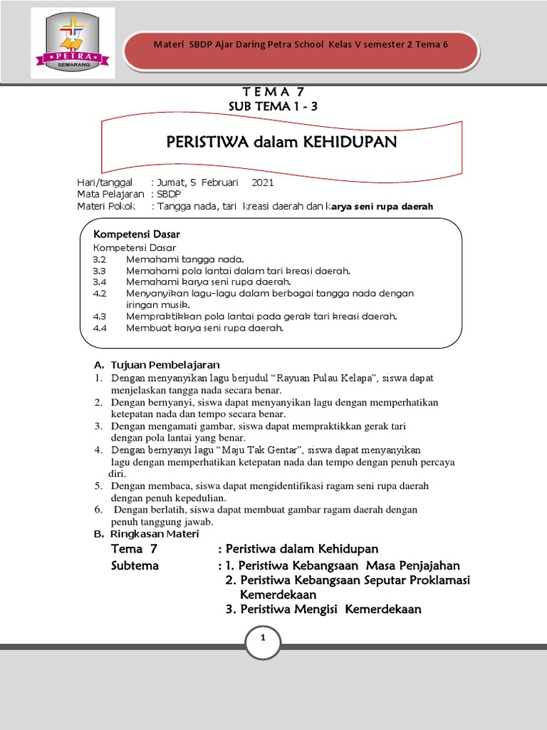 Materi Ajar SBDP Tema 7 Kelas 5 | PDF