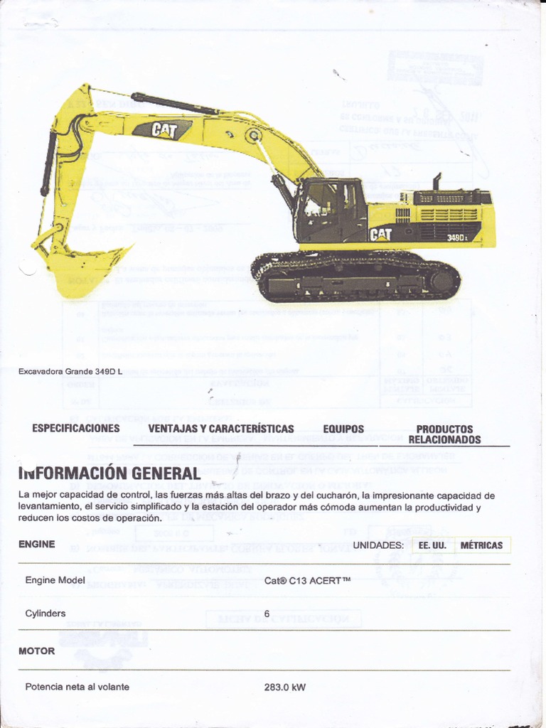 Especificaciones Excavadora 349-DL Cat | PDF | Metrología | Cantidades ...