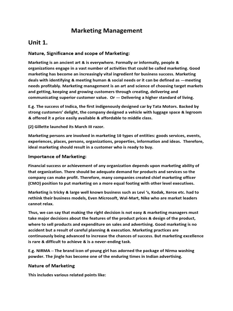 Nature and Scope of Marketing Management | PDF | Market Segmentation ...