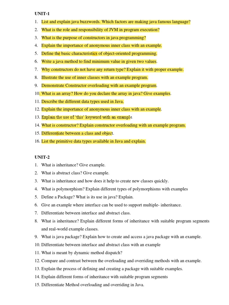 Java Question Bank Mid 1 Pdf Class Computer Programming Method Computer Programming