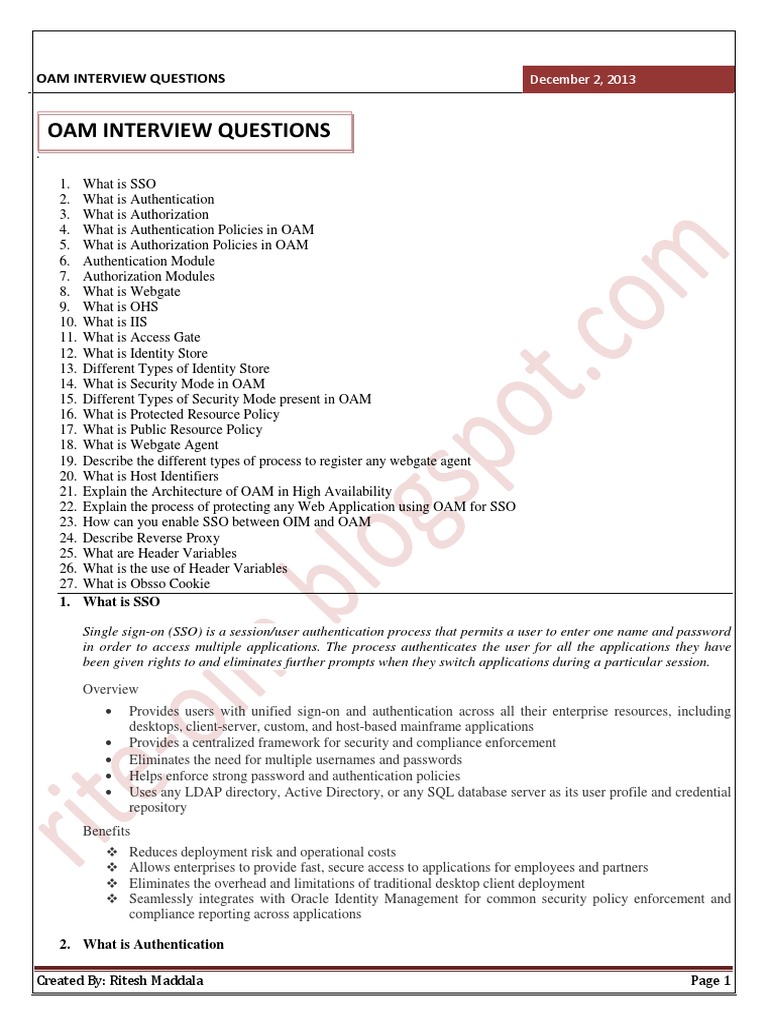 Oam Interview Questions | PDF | Security | Computer Data