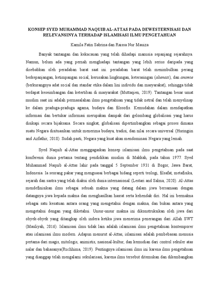 Konsep Syed Muhammad Naquib Al-Attas Pada Dewesternisasi Dan ... Konsep Syed Muhammad Naquib Al-Attas Pada Dewesternisasi Dan ...