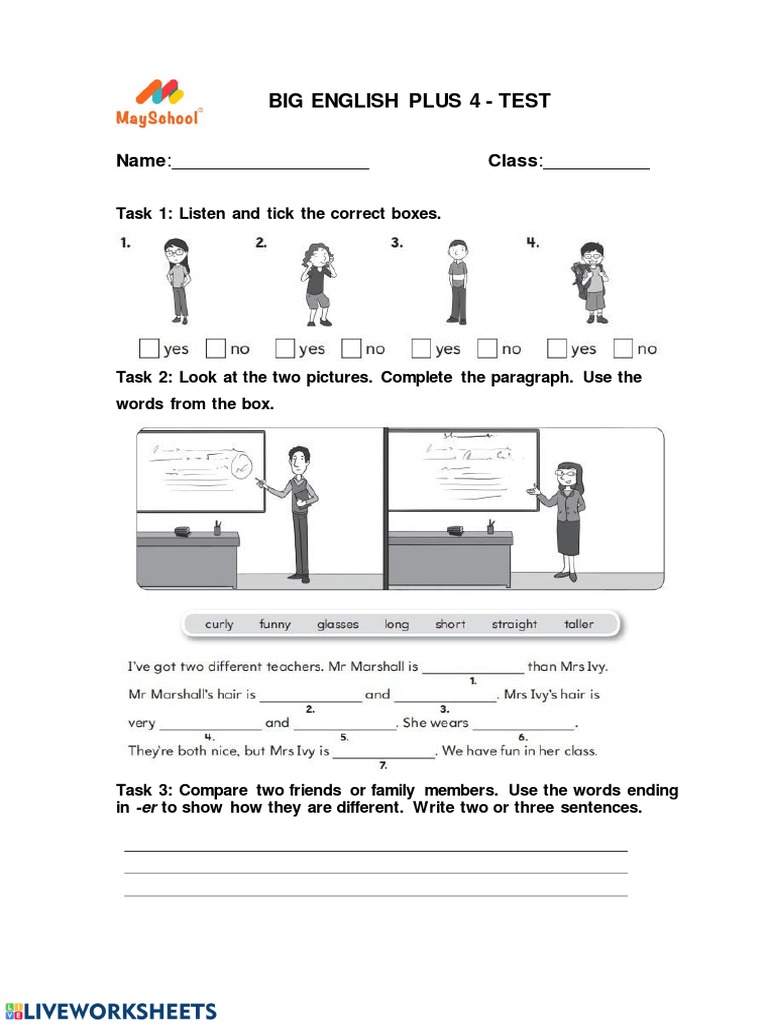 Big English Plus 4 - Test Unit 1: Name: Class | PDF