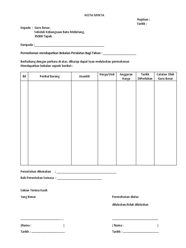 Nota Minta Kosong | PDF
