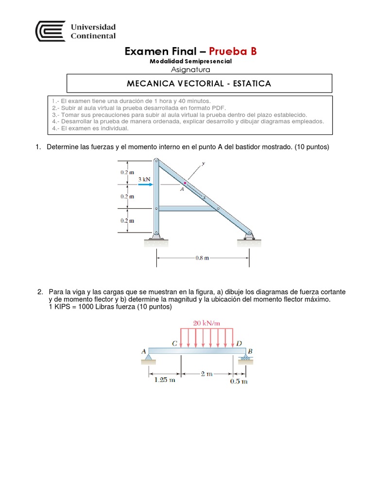 Examen Final Estatica Dic2021 - Prueba B | PDF