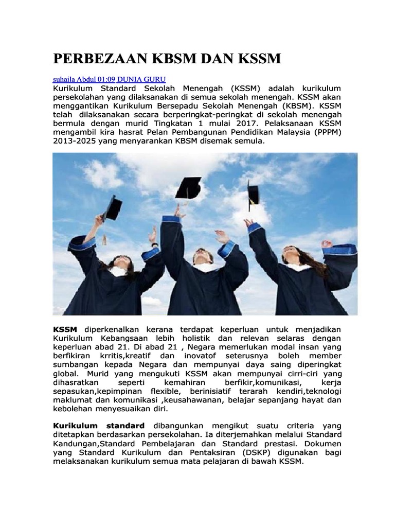Perbezaan Kbsm Dan Kssm Pdf