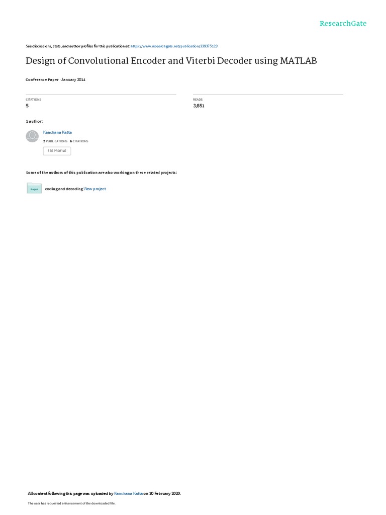 Design Of Convolutional Encoder And Viterbi Decoder Using Matlab Pdf