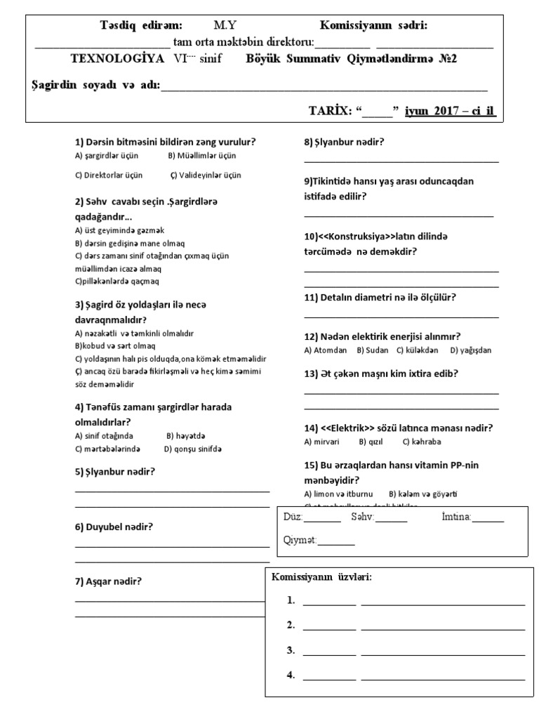 6-Cı Sinif Texnologiya BSQ-2 | PDF