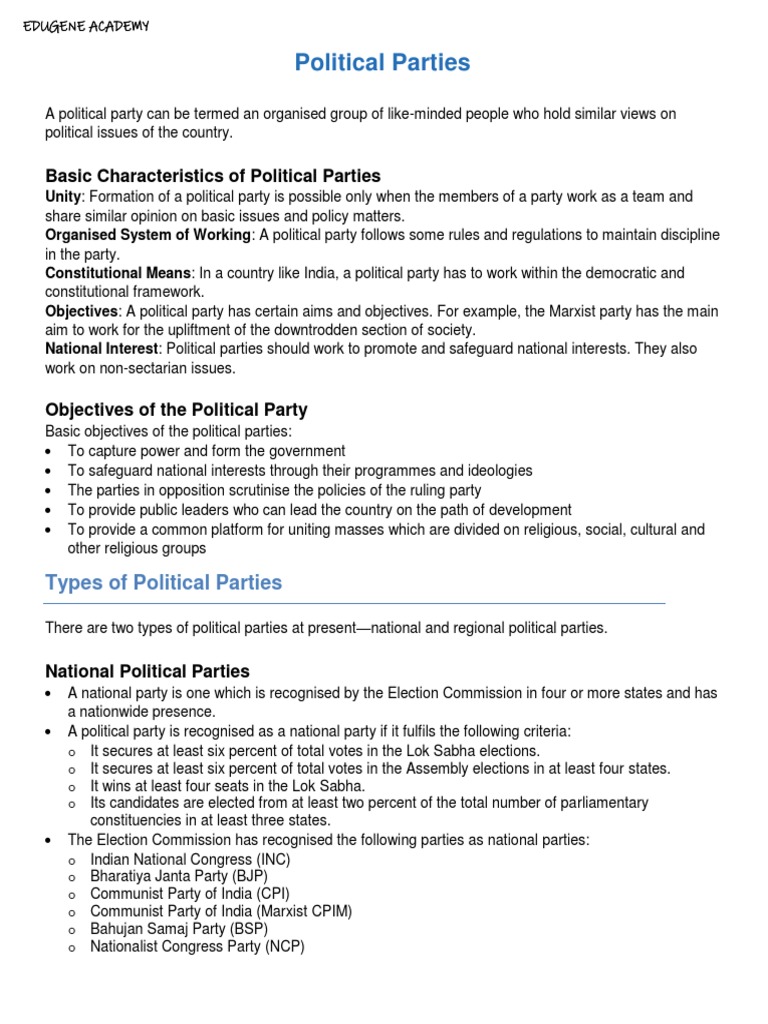 Basic Characteristics of Political Parties | Download Free PDF ...