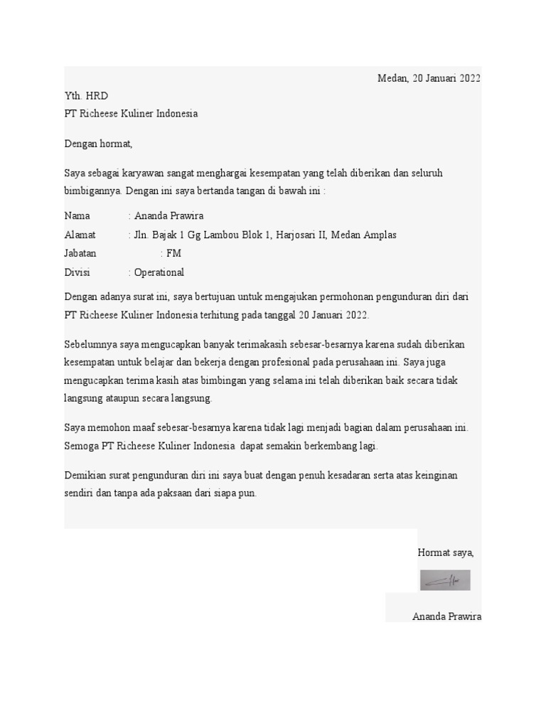 Surat Resign Nanda | PDF