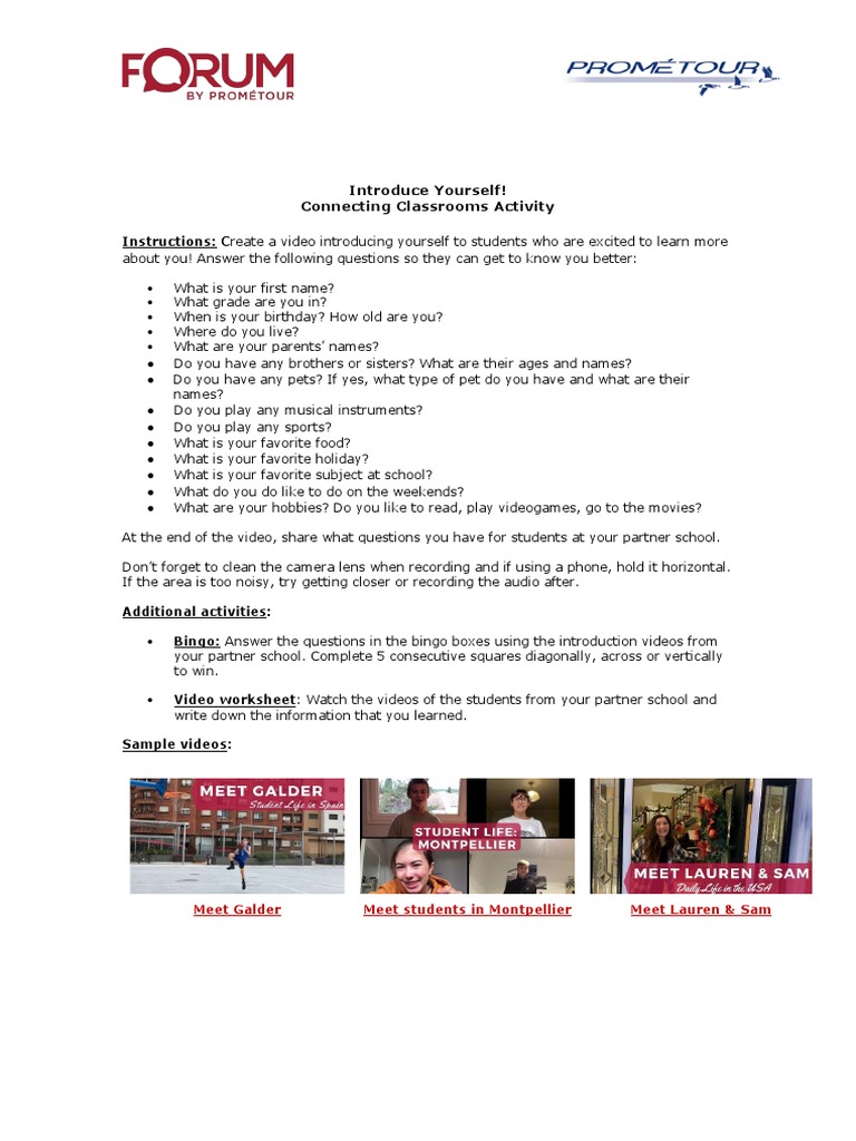 Student Introduction Video Guide | PDF