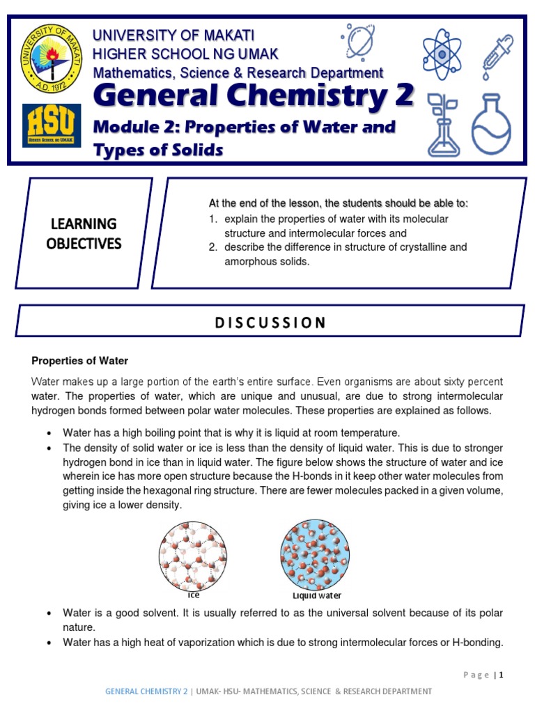 Module 2 - PROPERTIES OF WATER AND TYPES OF SOLIDS | PDF | Properties ...