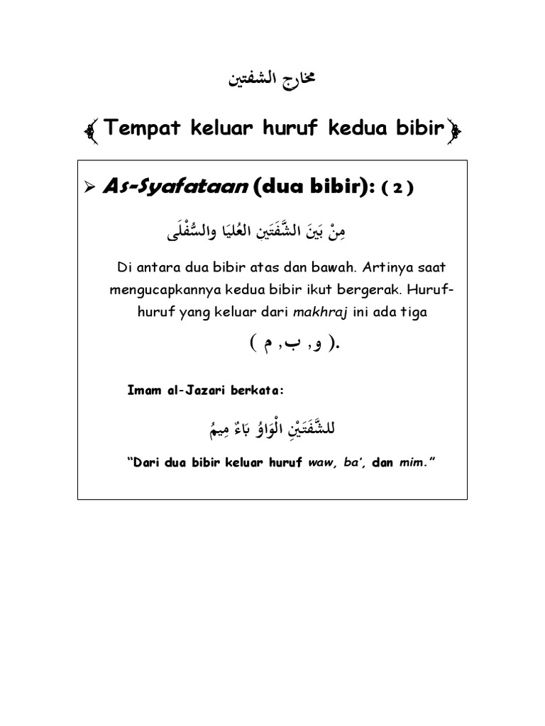 Makhraj Huruf Waw, Ba, dan Mim | PDF