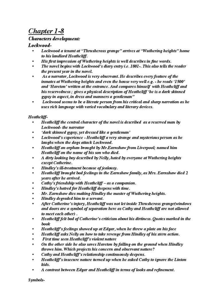 Chapter 1-8: Characters Development: Lockwood | PDF | Wuthering Heights ...