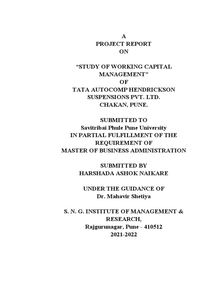 Working Capital Management Study Report | PDF | Working Capital ...