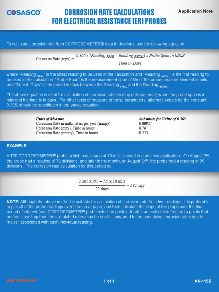 AN115B Corrosion Rate Calculation ER Probes | PDF | Applied And ...