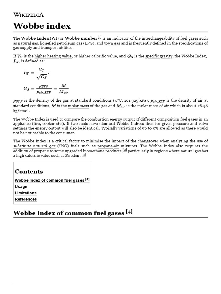 Wobbe Index - Wikipedia | PDF | Fuels | Chemistry