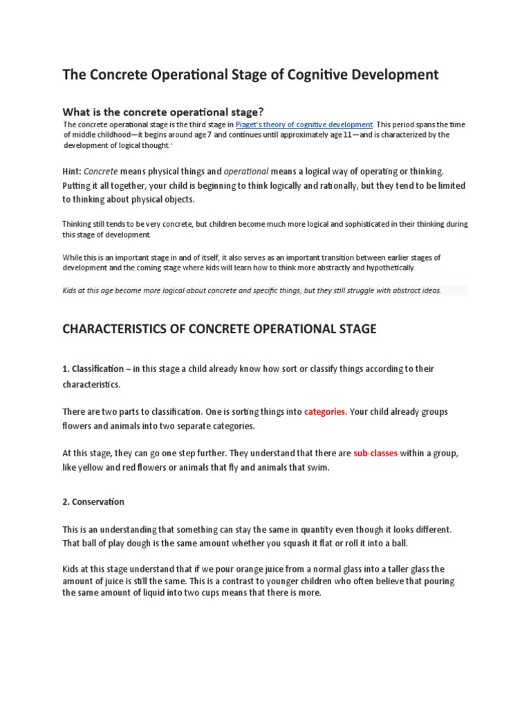The Concrete Operational Stage of Cognitive Development | PDF | Thought ...