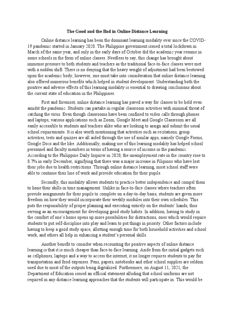 The Good and The Bad in Online Distance Learning | PDF | Distance ...