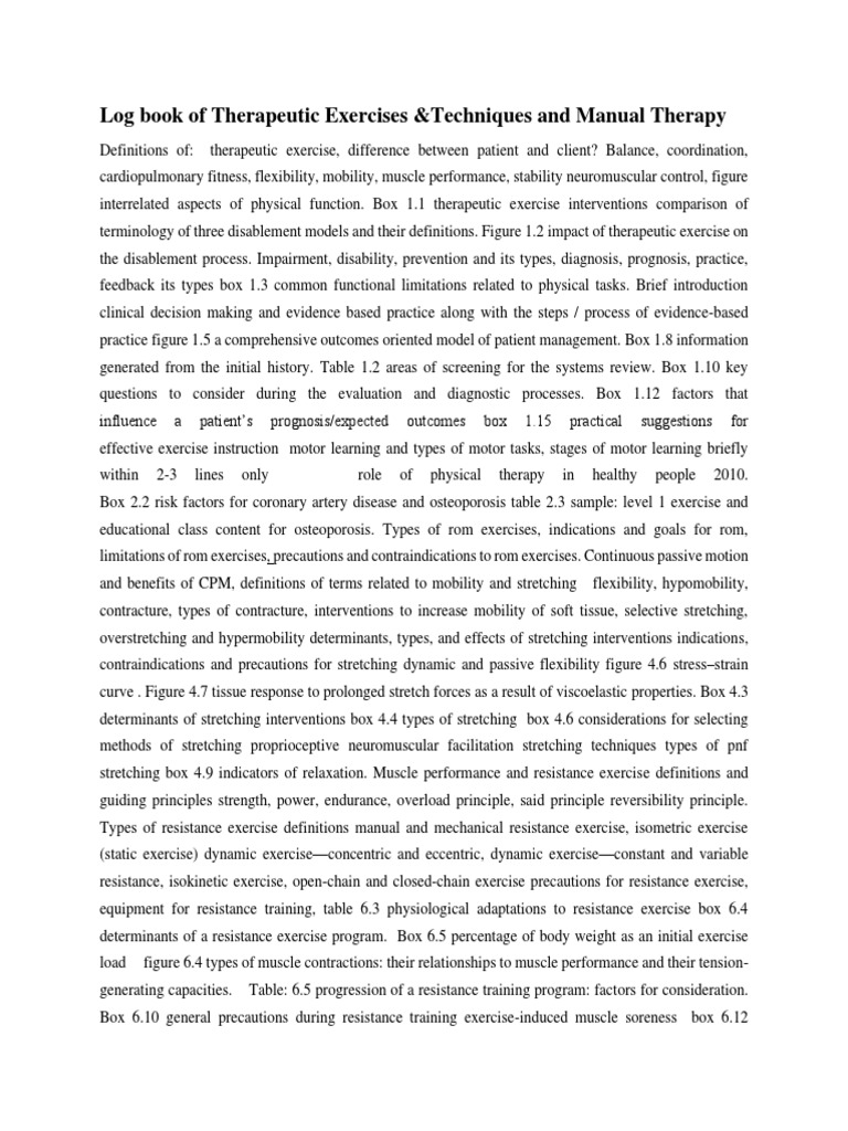 Log Book of Therapeutic Exercises &techniques and Manual Therapy | PDF ...