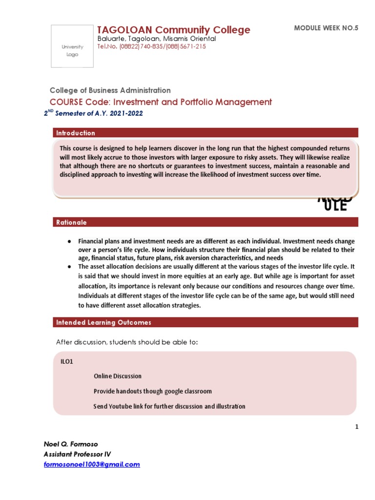 Module 5 Investment and Portfolio | PDF | Investing | Asset Allocation