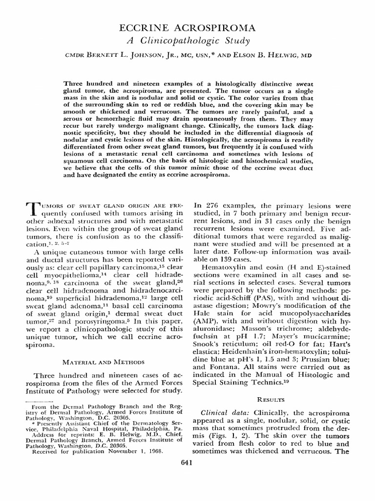 Cancer - March 1969 - Johnson - Eccrine Acrospiroma A Clinicopathologic ...