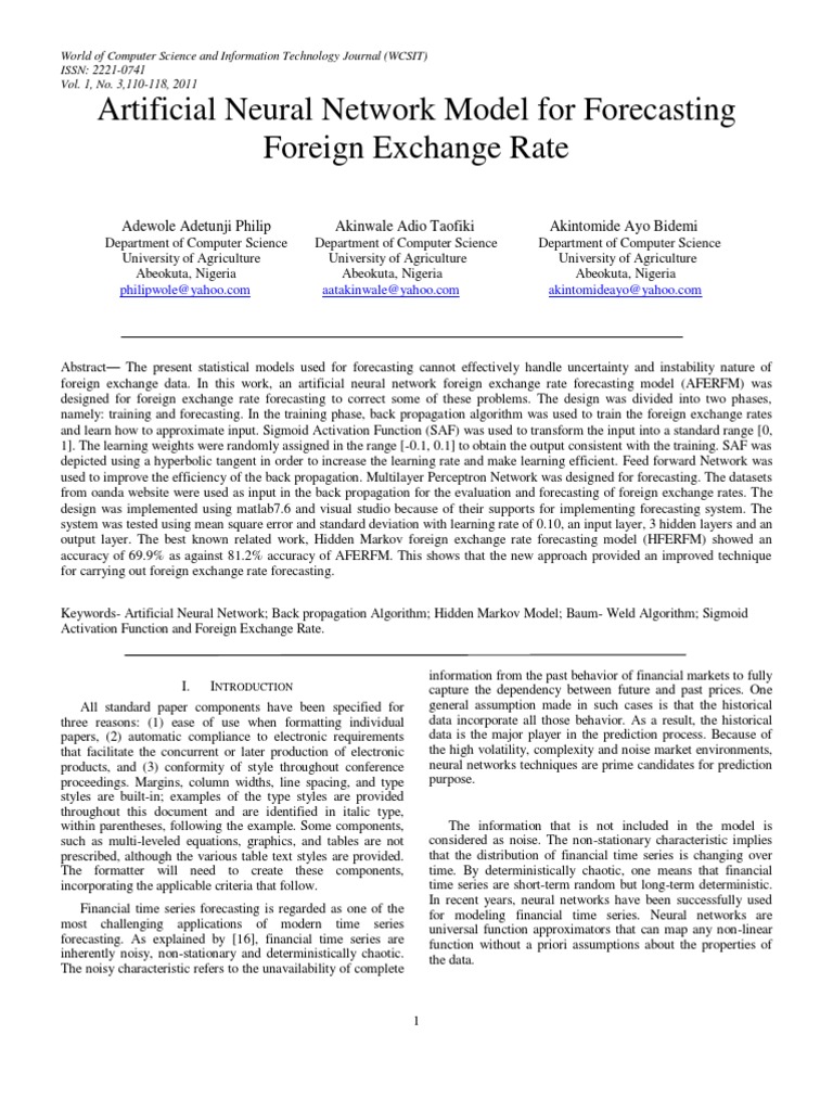 Artificial Neural Network Model For Forecasting Foreign Exchange Rate | Download Free PDF ...