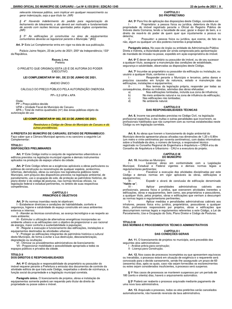 Lei Do Código de Obras Caruaru | PDF