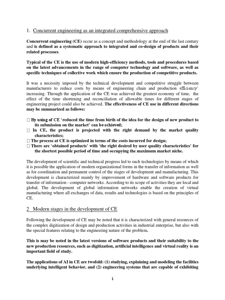 Concurrent Engineering As An Integrated Comprehensive Approach | PDF ...