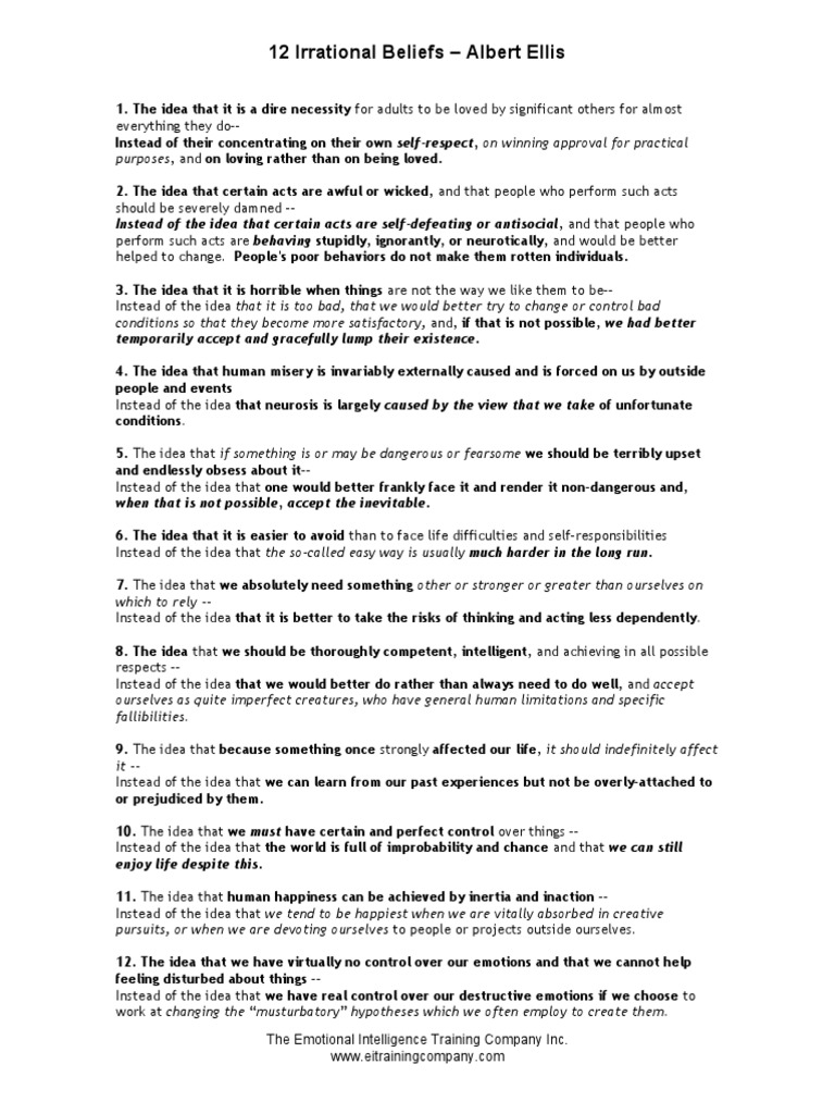 Albert Ellis 12 Irrational Beliefs | PDF